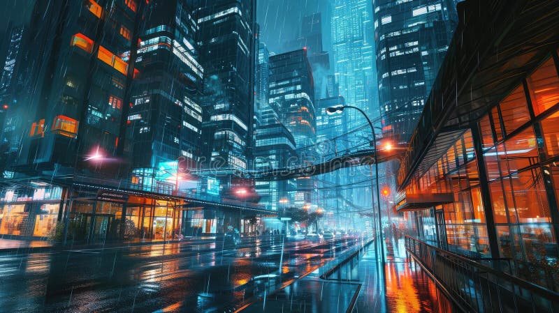 Luminous Night City with Virtual Elements Stock Illustration ...