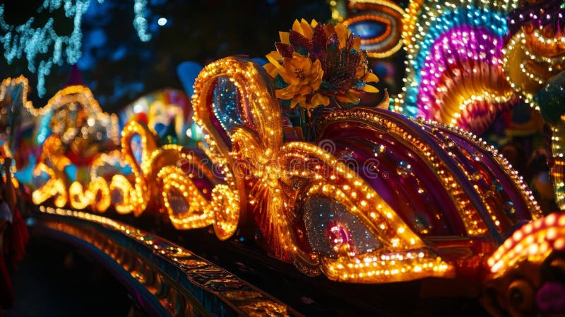 Luminous Night Parade Float with Vibrant Decorations Stock Illustration ...