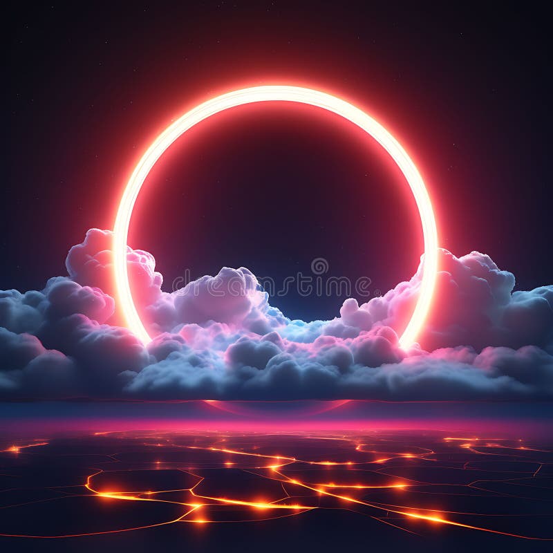 Luminous Night Sky: 3D Render of Abstract Cloud Illuminated with Neon ...
