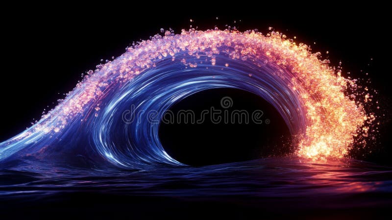Luminous Ocean Wave with Glowing Particles Stock Illustration ...