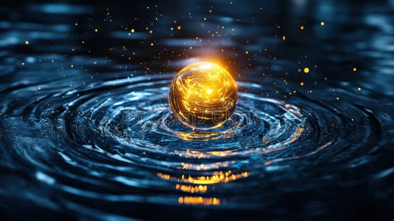 A Luminous Orb Emerging from Water Creating Ripples and Magical ...