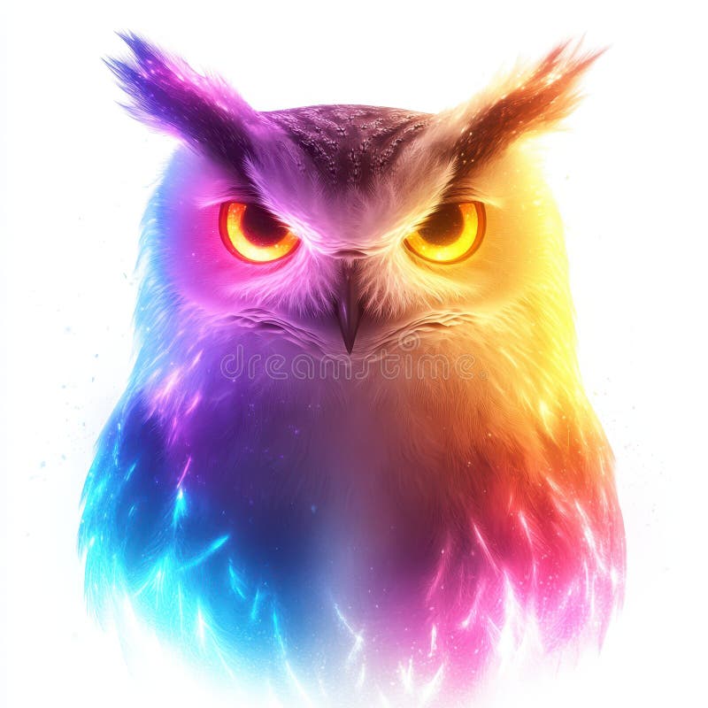 Luminous Owl with Colorful Glowing Feathers Radiates Magic and Wonder ...