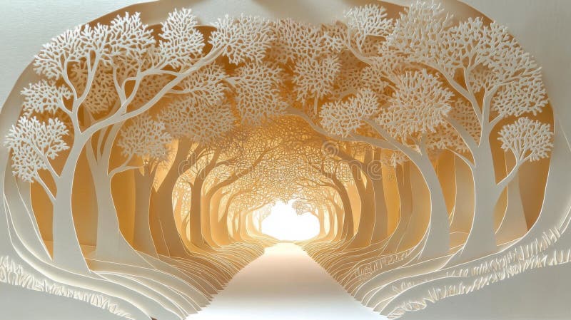 Luminous Papercut Forest Path: a Whimsical Journey Stock Illustration ...