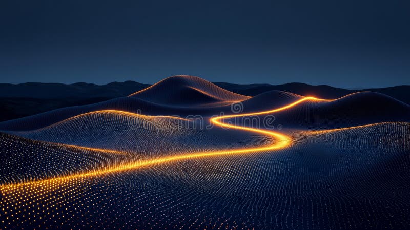 Luminous Path. Digital Landscape with Glowing Lines, Abstract Data Flow ...