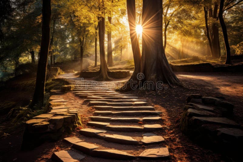 Luminous Path Mountain Light Stairs. Generate Ai Stock Illustration ...