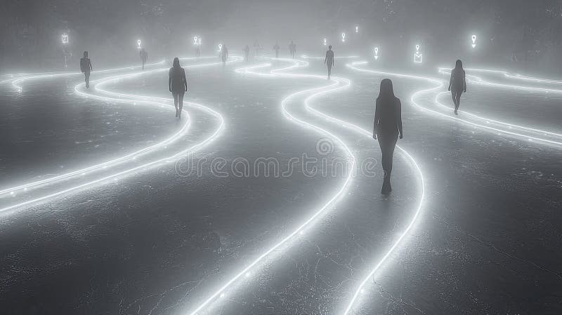 Luminous Paths: Journey through Light and Shadows. Stock Illustration ...