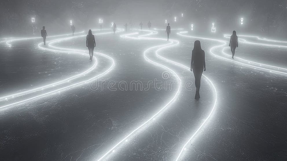Luminous Paths: Journey through Light and Shadows. Stock Illustration ...