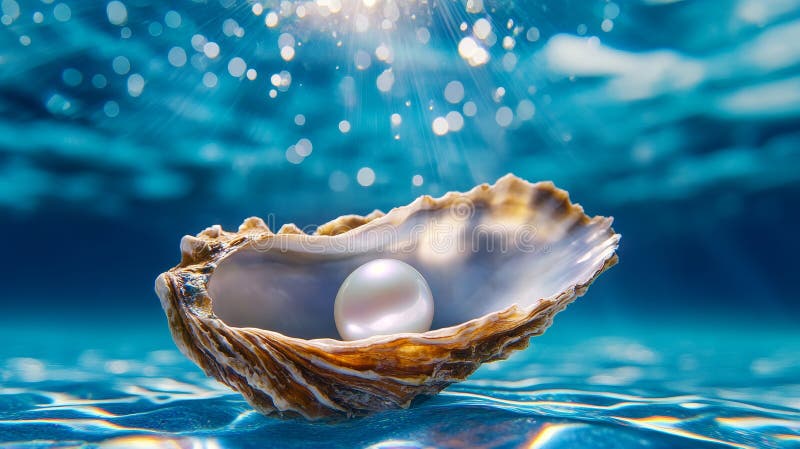 Luminous Pearl in Open Oyster Shell Underwater with Sunlight ...