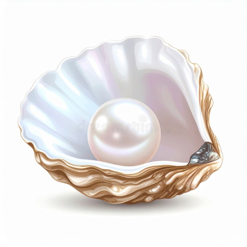 Luminous Pearl in Oyster Shell Stock Illustration - Illustration of ...