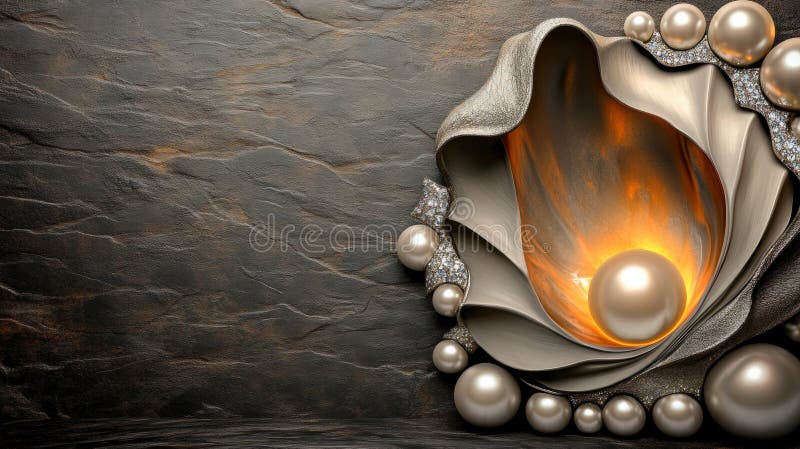 Elegant Pearl Nestled in a Luxurious Shell Against a Textured Stone ...