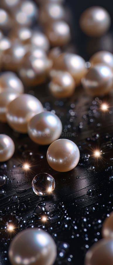 Luminous Pearls Against a Dark Matte Surface Creating a Luxurious ...