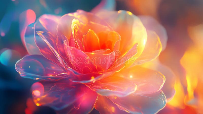 Luminous Pink and Orange Rose with Bright Glow Stock Illustration ...