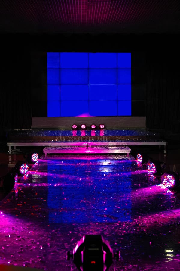 Luminous Podium with Sparkles on the Floor Led Lamp Illuminator Stock ...