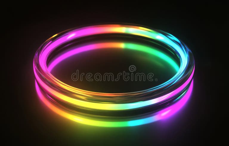 A Luminous, Prismatic Ring Sits Atop a Dark, Reflective Base Stock ...
