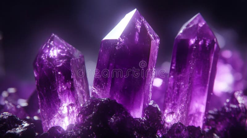 Luminous Purple Crystals Glowing in the Dark Stock Illustration ...