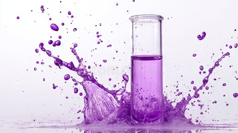 Luminous Purple Liquid Splashes on a Reflective Surface, Creating ...