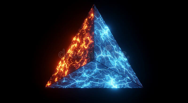 Luminous Pyramid: Fiery and Icy Energy Clash in a Dramatic Abstract ...