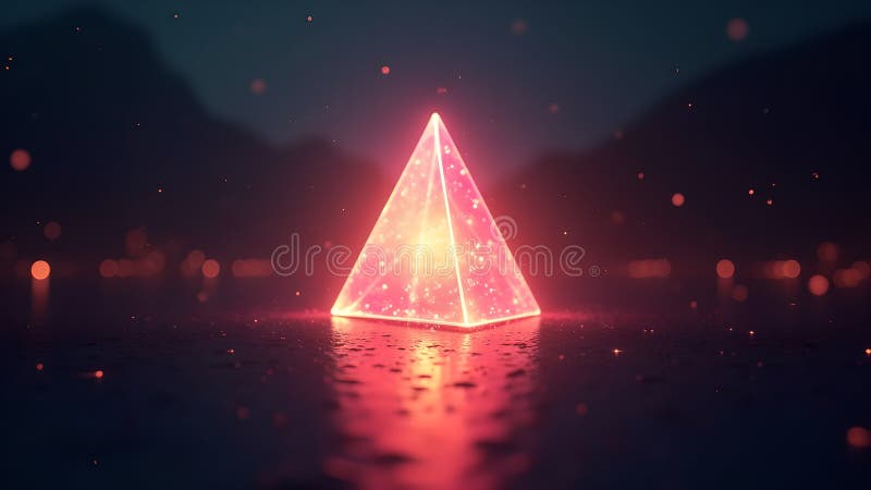 Luminous Pyramid on Reflective Surface at Night Stock Illustration ...