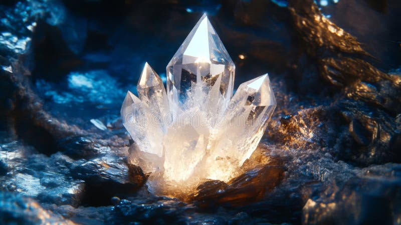 Luminous Quartz Crystal Cluster on Dark Rock Stock Illustration ...