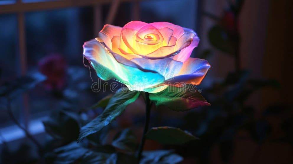 Luminous Rainbow Rose in Low Light Setting Stock Illustration ...