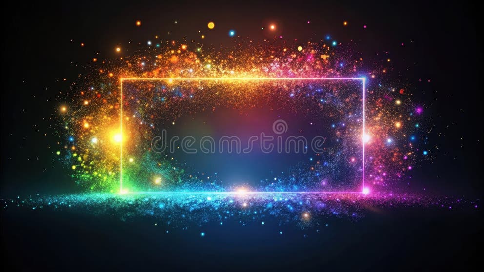 Luminous Rainbow Sparkle Frame a Vibrant, Glowing Rectangular Border ...