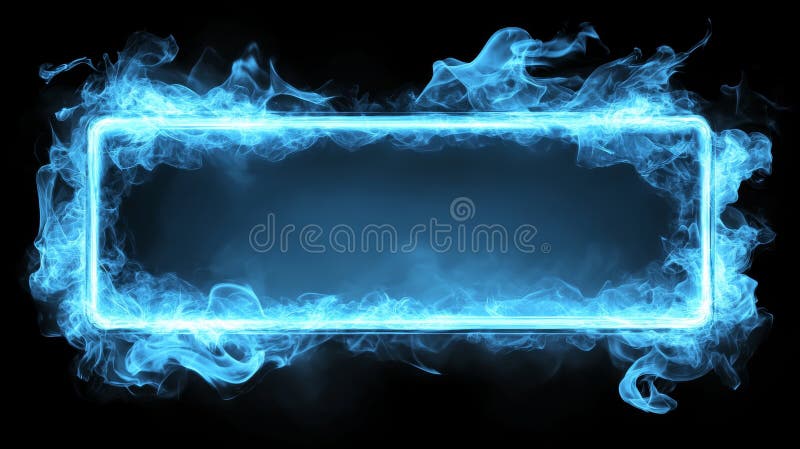 A Luminous Rectangle with Blue Flames on a Dark Background Stock ...