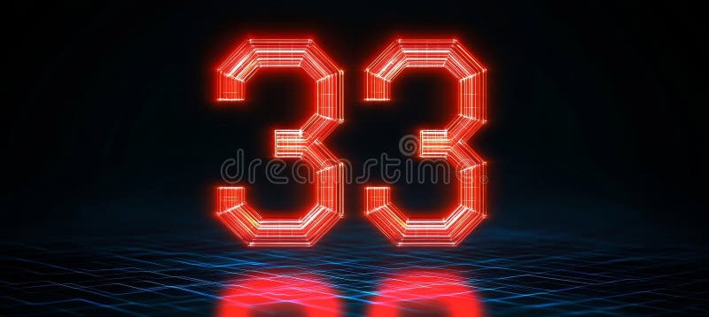 Luminous Red Glowing Number 33 with Futuristic Neon Effect on a Digital ...