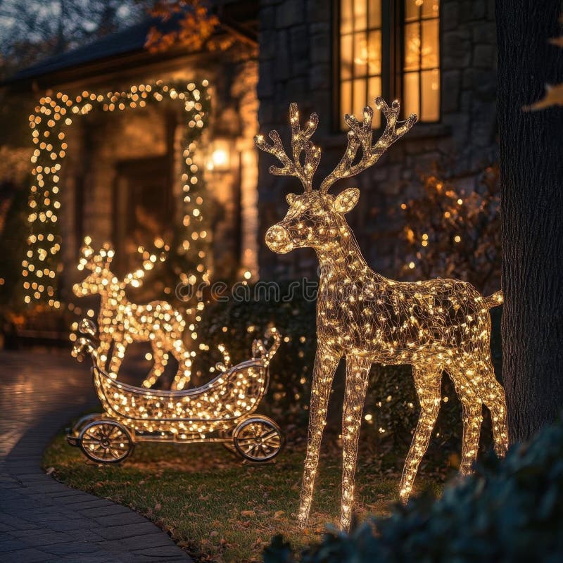 Luminous Reindeer Christmas Lights Outdoor Decorations Stock ...