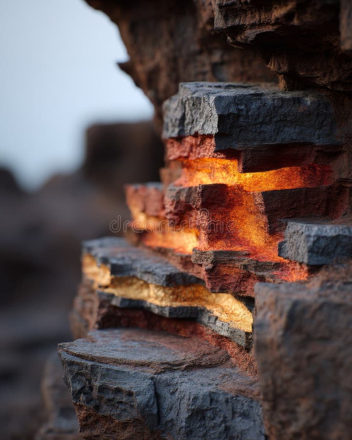 Luminous Rock Layers: Orange and Gray Stone Formation Stock ...