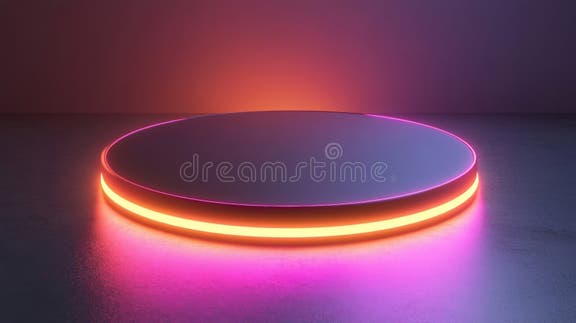 Luminous Round Platform with Neon Lights Stock Illustration ...