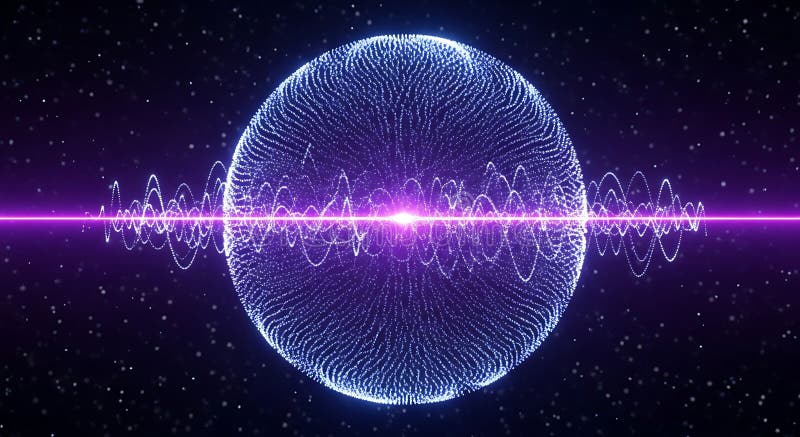 Luminous Sphere with Oscillating Waveform in Starry Space, Purple Glow ...