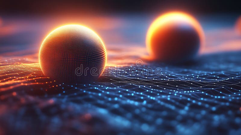 Luminous Spheres Resting on a Networked Surface Stock Illustration ...