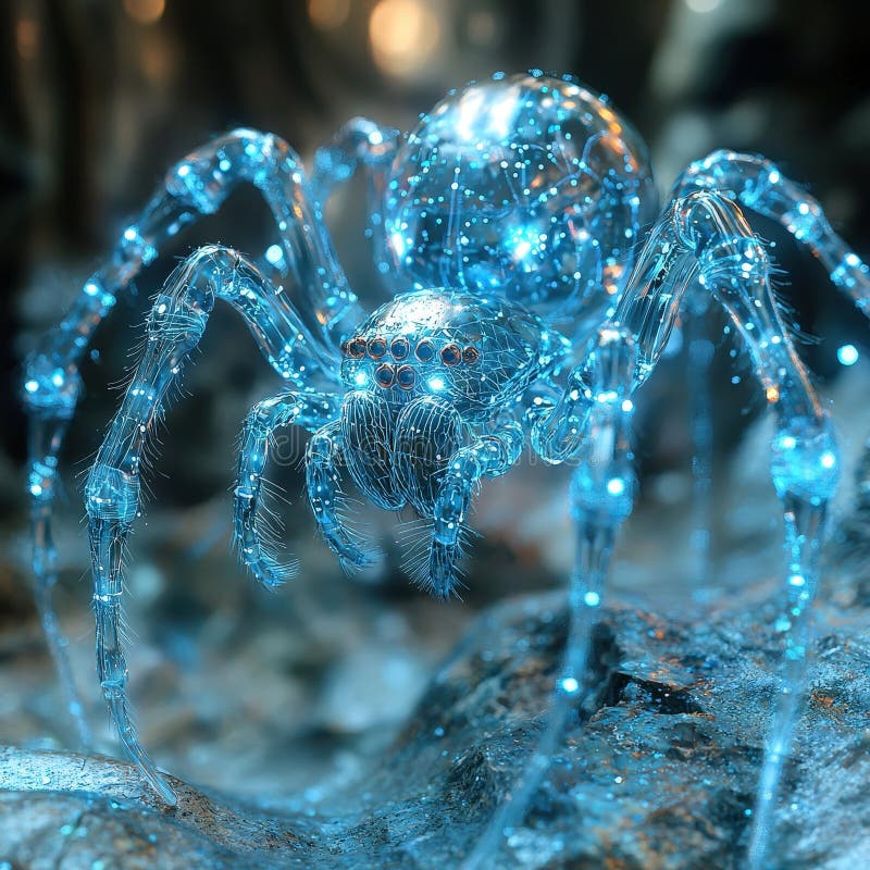 Luminous Spider on Rocky Terrain in Sci-fi Style Stock Image - Image of ...