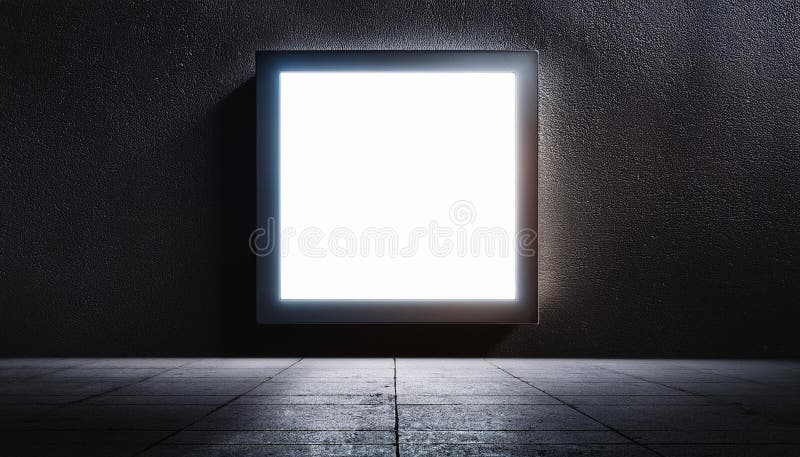 Luminous Square Sign Mockup Casting a Bright Light on a Concrete Wall ...