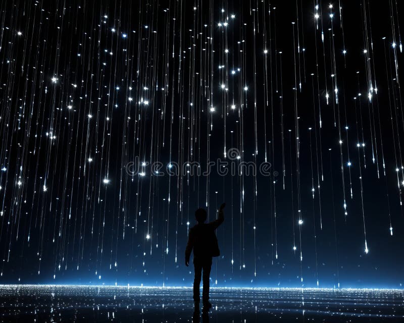 Luminous Starlight. Vibrant Beams of Light Above a Human Shadow in the ...