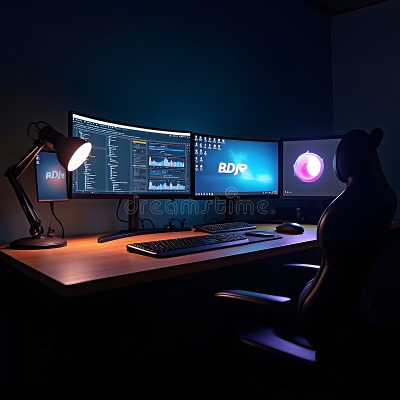 Luminous Technology a Contemporary Computer Setup in a Dimly Lit ...