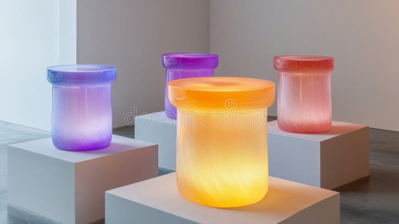 Luminous Translucent Glass Tables in Modern Interior Stock Illustration ...