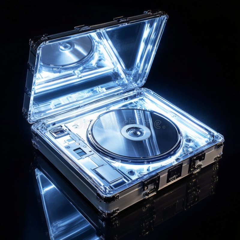Luminous Transparent Dj Case with Open Lid Revealing Silver Cd ...