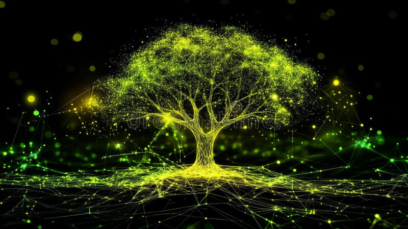 Luminous Tree with Digital Network Roots. Green Tech, Ecology ...