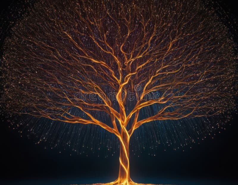 A Luminous Tree with Electrified, Glowing Branches Spreads Across the ...