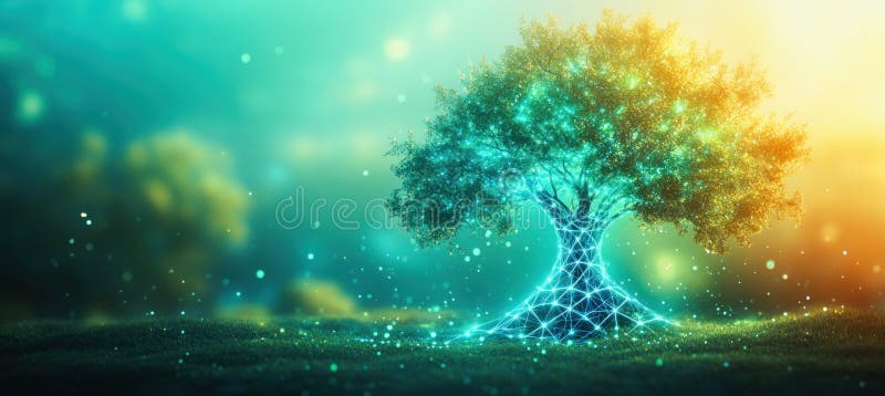 Glowing Tree of Life Symbolizing Nature and Technology Connection Stock ...