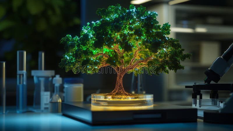 Luminous Tree Model on Laboratory Table with Scientific Equipment ...