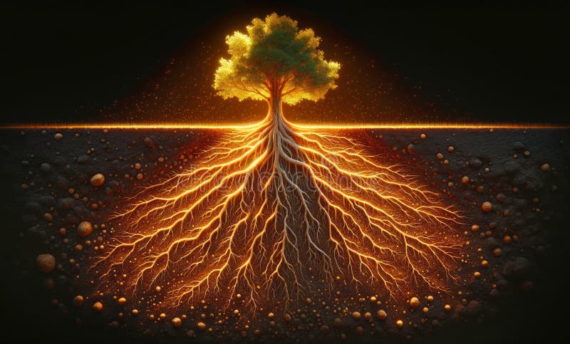 Luminous Tree Roots Extend Deeply in Rich Soil, Metaphor for Growth ... Luminous Tree Roots Extend Deeply in Rich Soil, Metaphor for Growth ...