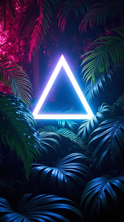 A Luminous Triangle Floats Amidst the Foliage, Casting a Neon Glow ...
