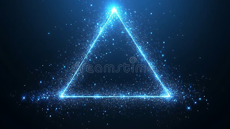 Abstract Glowing Triangle with Glittering Particle Trail on a Dark Blue ...