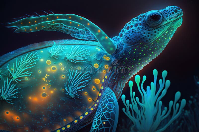 Luminous Turtle is Underwater. Beautiful Illustration Picture Stock ...