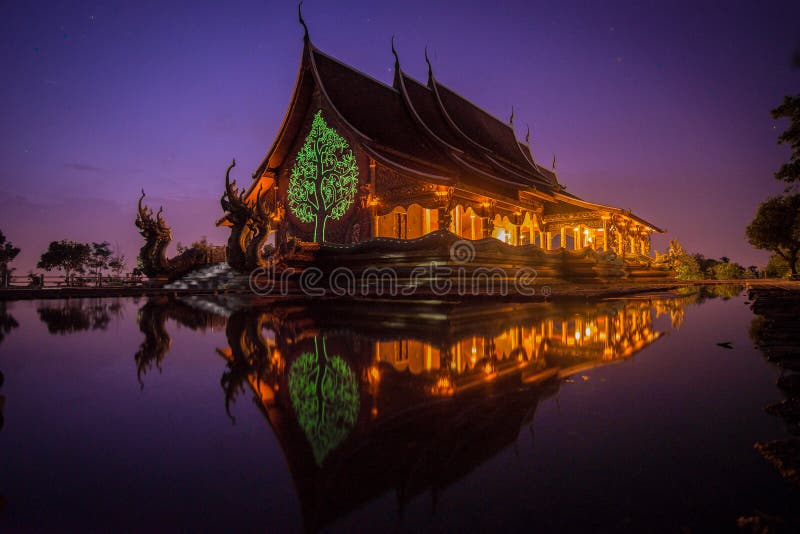 Night temple. stock photo. Image of wall, reflection - 99114844