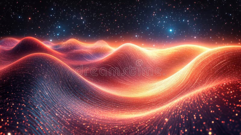 Luminous Waves Underneath a Starry Night Sky Stock Illustration ...