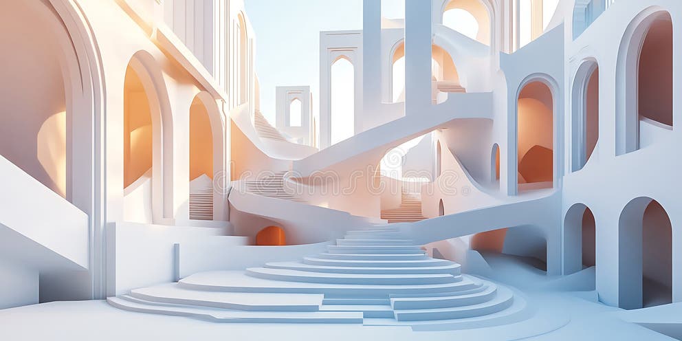 Luminous White Architecture Abstract 3D Building Design Stock ...