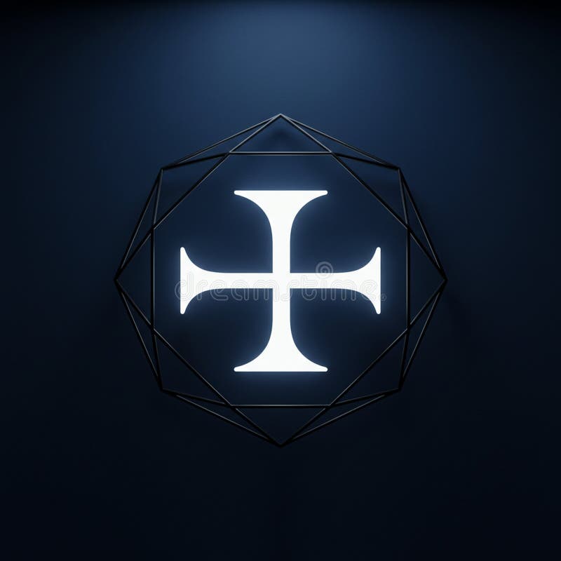 A Luminous White Cross with Rounded Edges is Centered within a ...